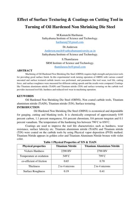 Pdf Effect Of Surface Texturing And Coatings On Cutting Tool In Turning