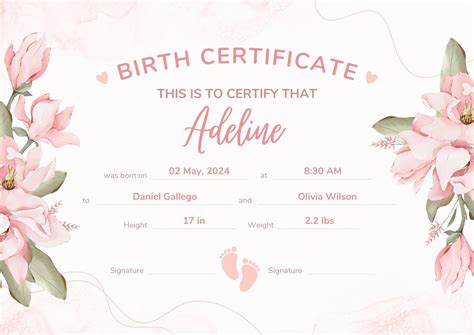 Birth Certificate Template Printable