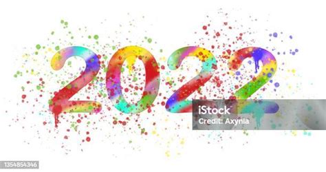 2022 년 새해 화려한 페인트 스트로크 패턴 에 숫자 배너 에 고립 된 흰색 2022년에 대한 스톡 벡터 아트 및 기타 이미지 2022년 가리기 겨울 Istock