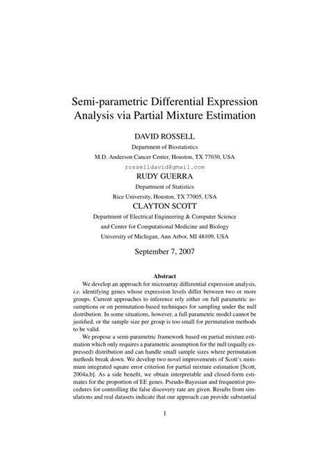 Pdf Semi Parametric Differential Expression Analysis Via Partial