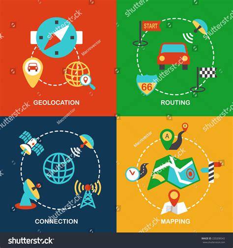 Mobile Navigation Geolocation Routing Mapping Connection Stock Vector
