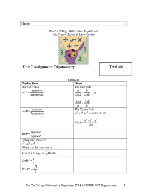 Assignment Unit 7 Trigonometry Pdf Trigonometric Functions Trigonometry