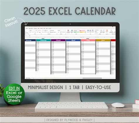 Excel Calendar Monthly Calendar Year Planner Editable Excel And Google