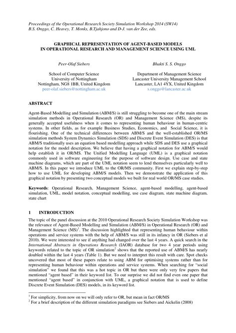 Pdf Graphical Representation Of Agent Based Models In Operational Research And Management