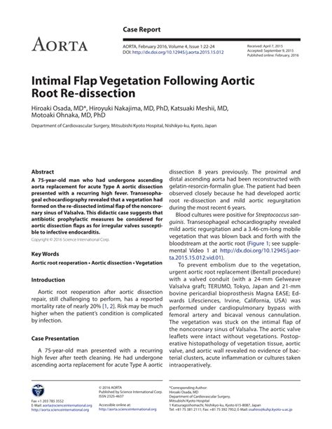Pdf Intimal Flap Vegetation Following Aortic Root Re Dissection