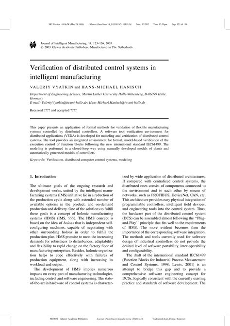 pdf verification of distributed control systems in intelligent manufacturing