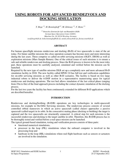 Pdf Using Robots For Advanced Rendezvous And Docking Simulation