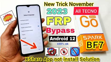 Tecno Bf7 Frp Bypass App Not Install Solution Without Computer Tecno Spark Go 2023 YouTube