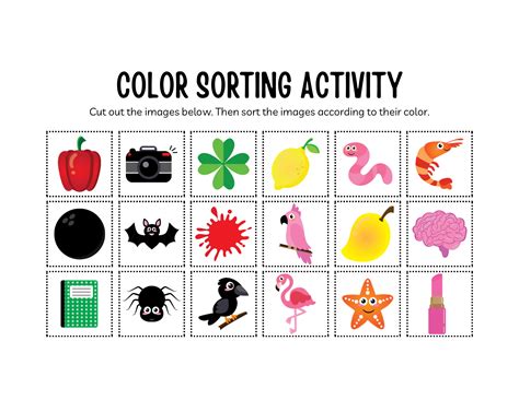 Color Sort Activity Cut And Sort Objects By Color Mommy And Me Arts And Crafts