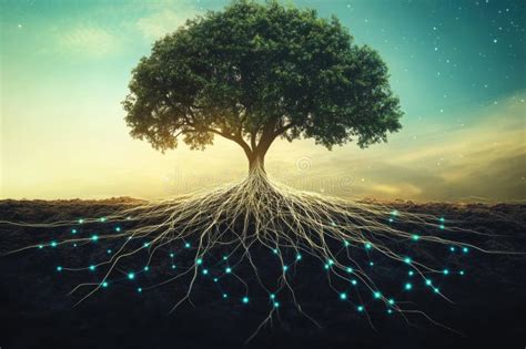 Tree With Roots Resembling A Neural Network Symbolizing Organic