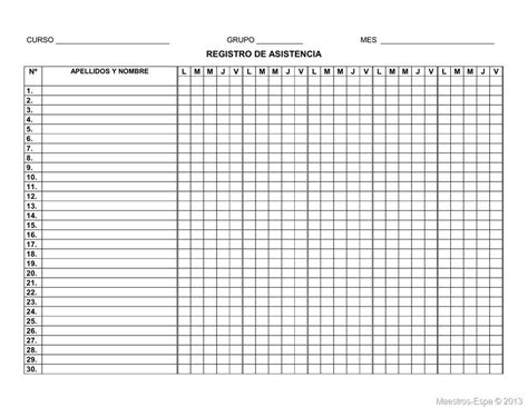Lista De Asistencia Para Imprimir