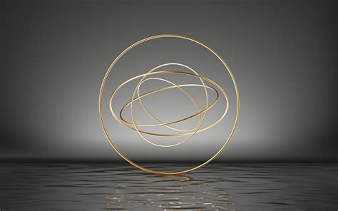 3d 렌더링 추상적 인 황금 반지는 젖은 바닥에 물에 반사와 검은 배경에 고립 현대의 최소한의 기하학적 모양 금 금속에 대한 스톡 사진 및 기타 이미지 Istock