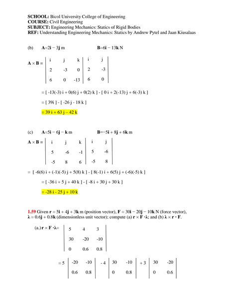 SOLUTION Engineering Mechanics Statics Practice Problems With Answers Vectors And Force Systems