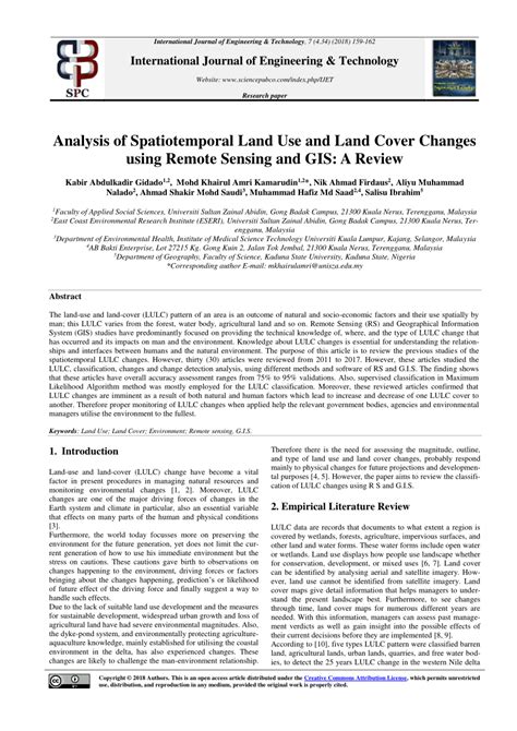 PDF Analysis Of Spatiotemporal Land Use And Land Cover Changes Using Remote Sensing And GIS A