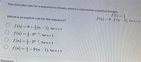 Solved The Recursive Rule For A Sequence Is Shown Where N Represents