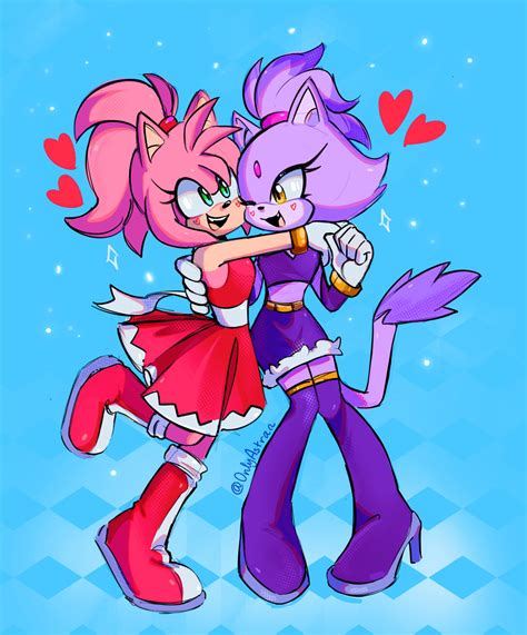 10373 Safe Artist Onlyastraa Amy Rose Blaze The Cat Cat Hedgehog Blazamy Cute Female