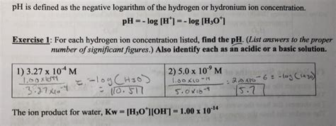 Solved Ph Is Defined As The Negative Logarithm Of The