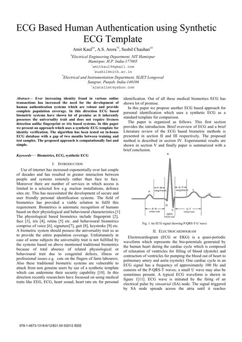 Pdf Ecg Based Human Authentication Using Synthetic Ecg Template
