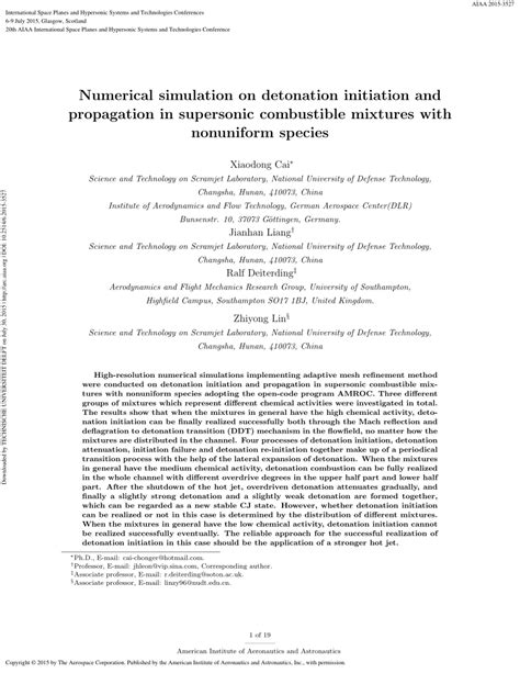 Pdf Numerical Simulation On Detonation Initiation And Propagation In Supersonic Combustible