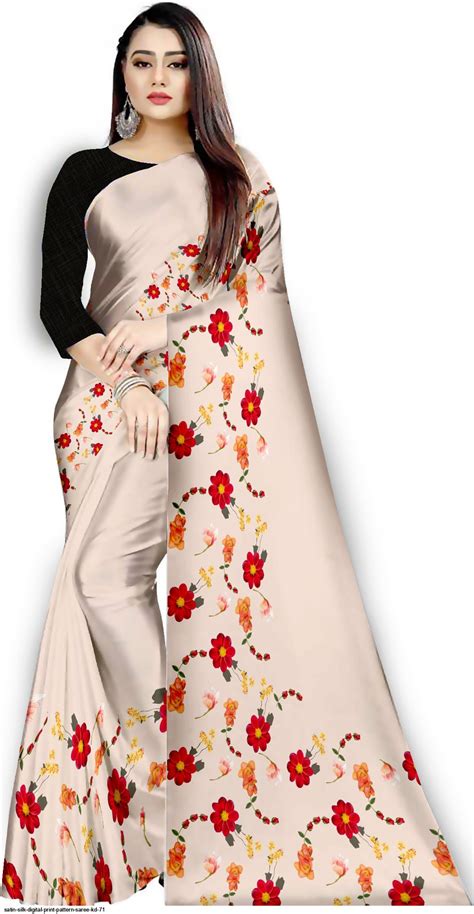Satin Silk Digital Print Pattern Saree Kd 71