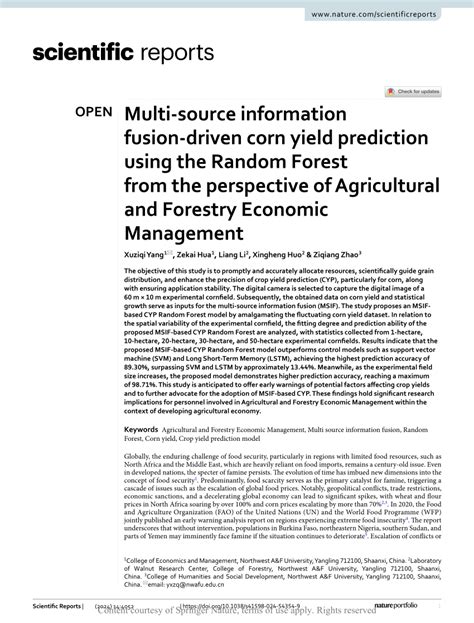 Pdf Multi Source Information Fusion Driven Corn Yield Prediction