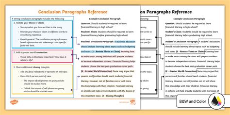 Sixth Grade Conclusion Paragraphs Reference Sheet