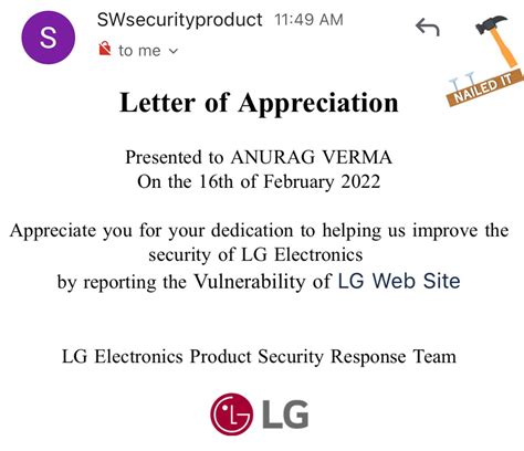 Anurag Verma 🇮🇳 On Linkedin Bugbounty Letterofappreciation Lgelectronics Halloffame