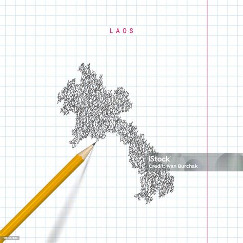 체크 무늬 학교 노트북 종이 배경에 그려진 라오스 스케치 낙서 벡터지도 0명에 대한 스톡 벡터 아트 및 기타 이미지 0명 3차원 형태 검은색 Istock