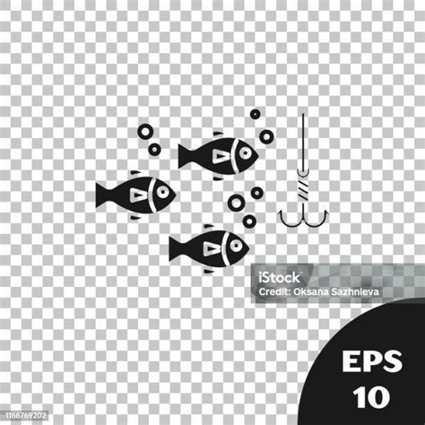 투명 한 배경에 고립 된 물고기 아이콘물 아래 검은 낚시 후크 낚시 태클 벡터 일러스트레이션 강철에 대한 스톡 벡터 아트 및 기타 이미지 Istock