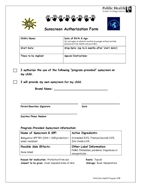 Fillable Online Sunscreen Home Authorization Form King County Fax Email Print Pdffiller