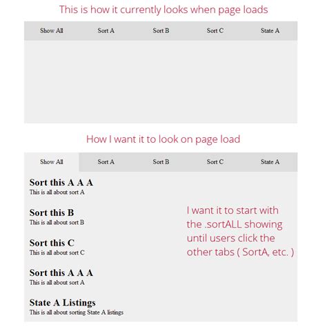 Javascript Jquery Tabs Show All Div Content In Date Filter Stack Overflow
