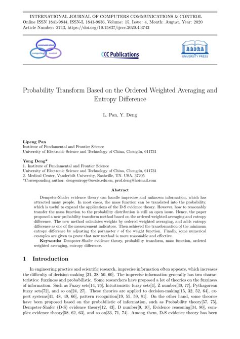 Pdf Probability Transform Based On The Ordered Weighted Averaging And