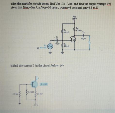solved a for the amplifier circuit below find vos id vds