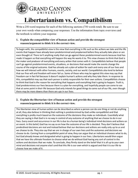 Phi 103 Rs T5libertarianism Compatibilism Worksheet Phi 103 Gcu