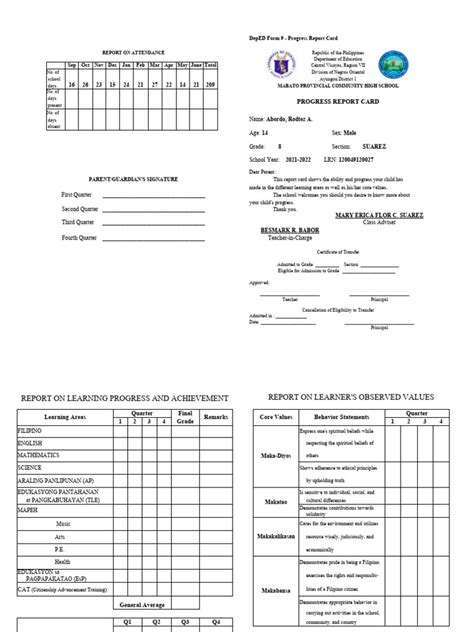 Sf9 Progress Report Card Pdf