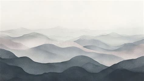 A Serene Landscape Depicting Soft Layered Hills In Muted Tones Evoking Calmness And Depth