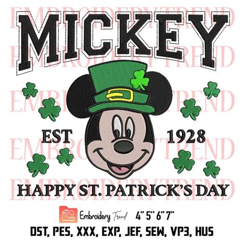 Mickey Happy St Patricks Day 1928 Embroidery Mouse