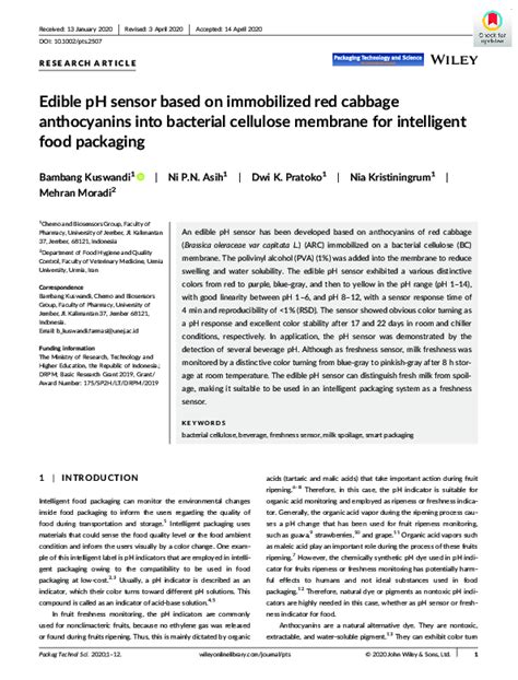 Pdf Edible Ph Sensor Based On Immobilized Red Cabbage Anthocyanins Into Bacterial Cellulose