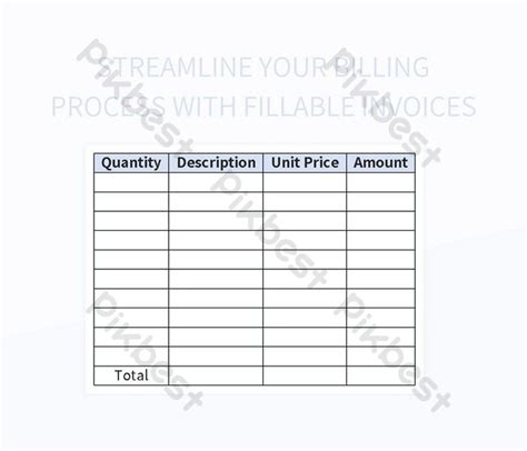 Streamline Your Billing Process With Fillable Invoices Excel Template Free Download Pikbest