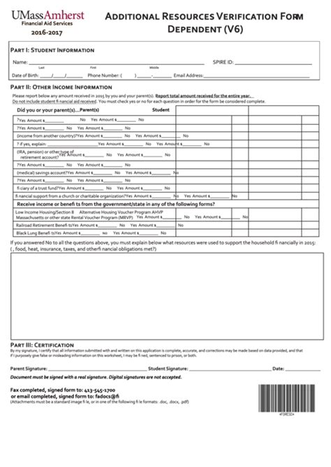 Fillable Additional Resources Verification Form Dependent Printable Pdf Download