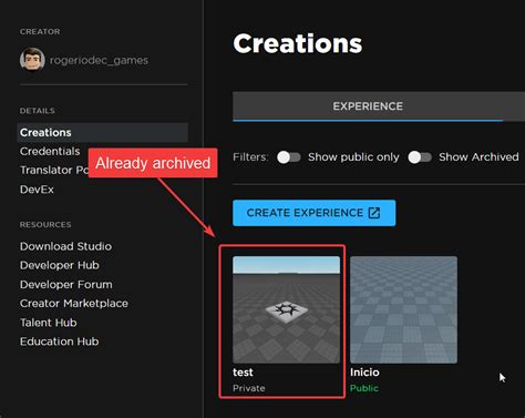 New Creator Dashboard Keeps Listing Archived Project Website Bugs Developer Forum Roblox
