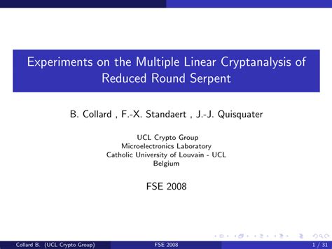 pdf experiments on the multiple linear cryptanalysis of reduced round serpent