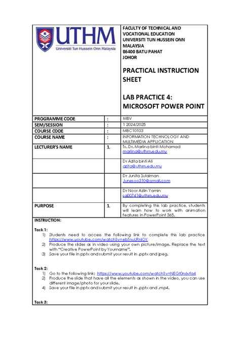 Labinstruction 4 Document For Information Technology FACULTY OF TECHNICAL AND VOCATIONAL