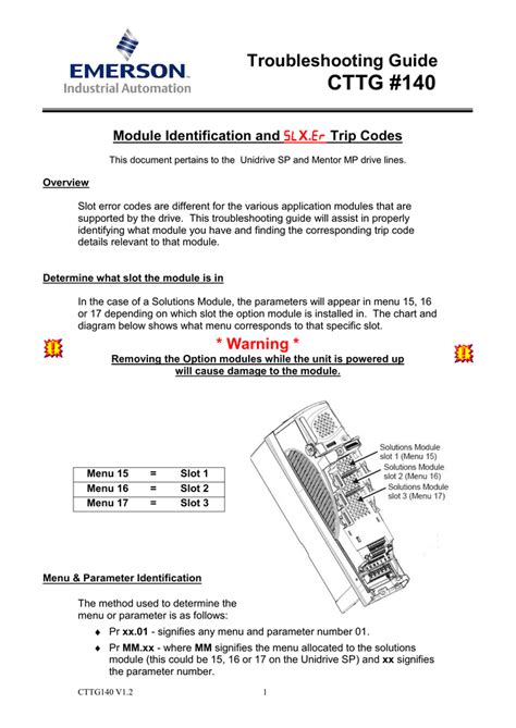 Unidrive Sp Option Module Trip Codes
