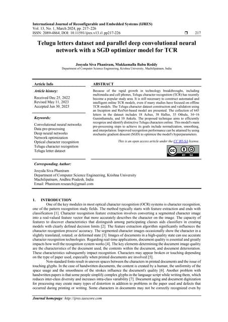 Telugu Letters Dataset And Parallel Deep Convolutional Neural Network With A Sgd Optimizer Model