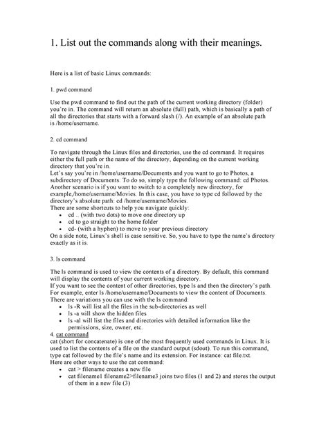 Pca1 Operating Systems Lab 42 1 List Out The Commands Along With Their Meanings Here Is A