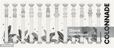 열대 나뭇잎 이상한 양식의 인물 3d 초현실적 인 건축 요소 격자 환상적인 선형 기둥 잔인 함에서 영감을 얻은 특이한 기둥 와이어 프레임의 벡터 그래픽 자산 3차원 형태에