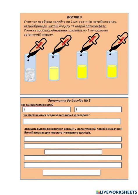 Практична робота № 1 РЕАКЦІЇ ЙОННОГО ОБМІНУ В РОЗЧИНАХ ЕЛЕКТРОЛІТІВ Worksheet Live Worksheets