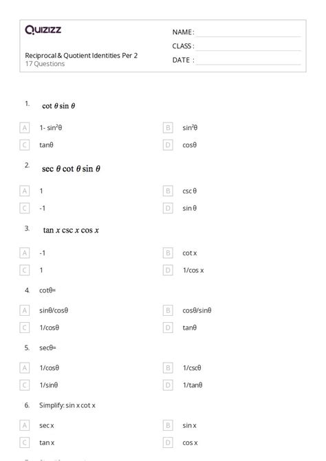 แผ่นงาน อัตราส่วนตรีโกณมิติ Sin Cos Tan Csc วินาที และ Cot มากกว่า 50 แผ่นในราคา ชั้นประถมศึกษา