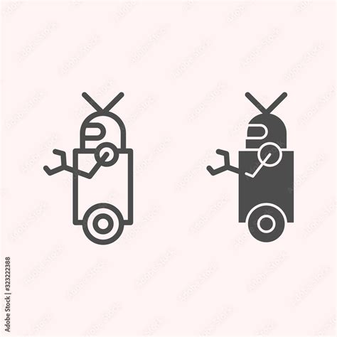 Robot Line And Glyph Icon Artificial Intelligence Bot With Wheels And Hand Side View